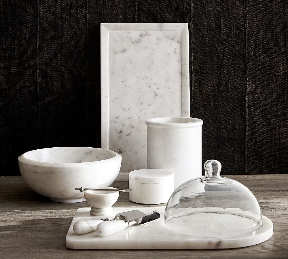 White Marble Glass Domed Cheese Board | Pottery Barn