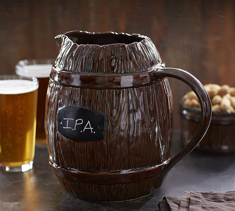Faux Bois Barrel Beer Pitcher | Pottery Barn