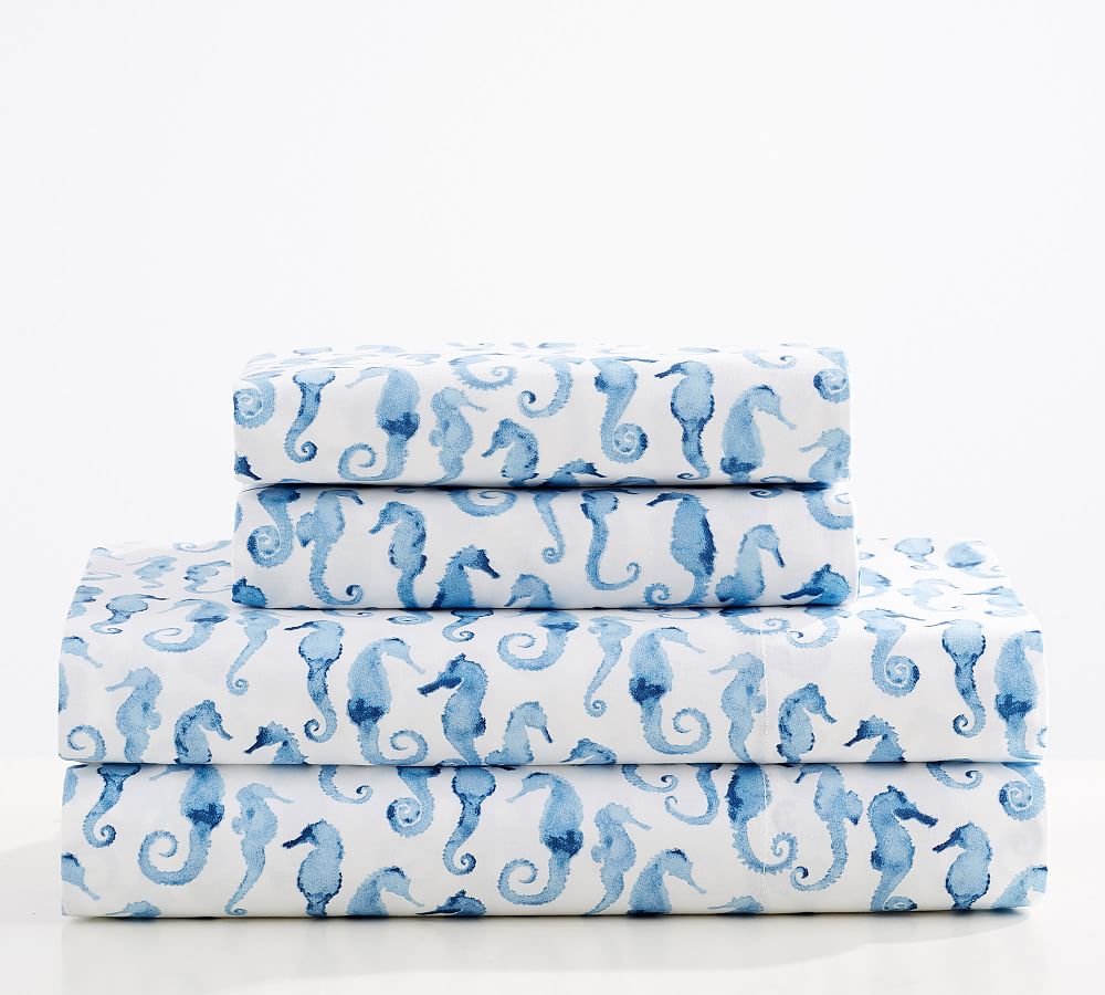 Seahorse Print Percale Sheet Set | Pottery Barn