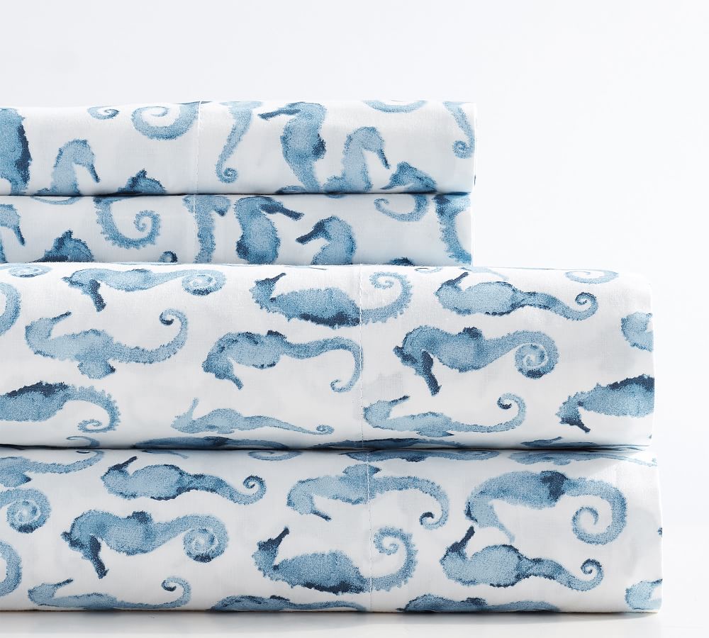 Seahorse Print Percale Sheet Set | Pottery Barn