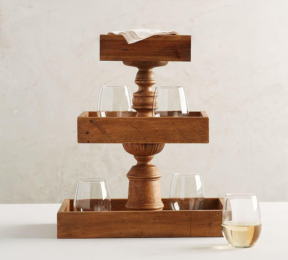Oversized Square Wood Tiered Stand | Pottery Barn