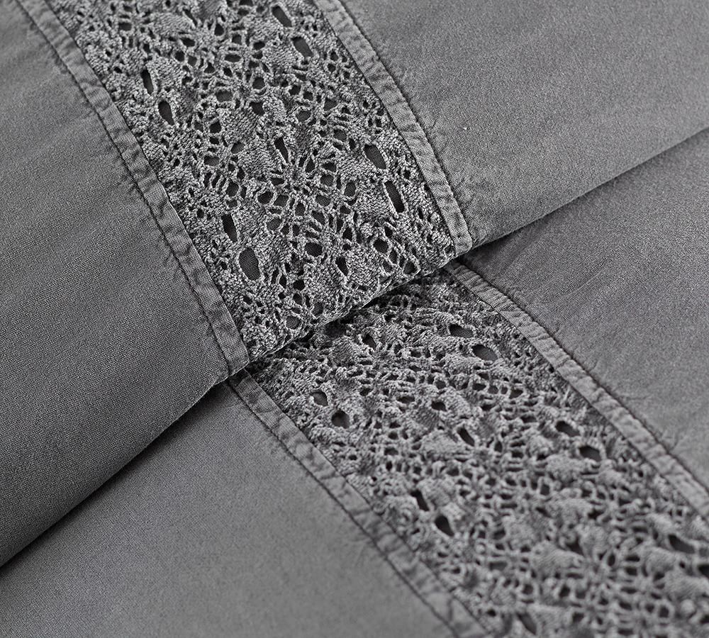 Washed Cotton with Lace Duvet Cover & Shams | Pottery Barn