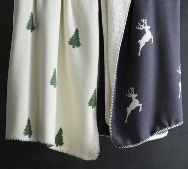 Tree Jacquard Sherpa Back Throw Blanket | Pottery Barn