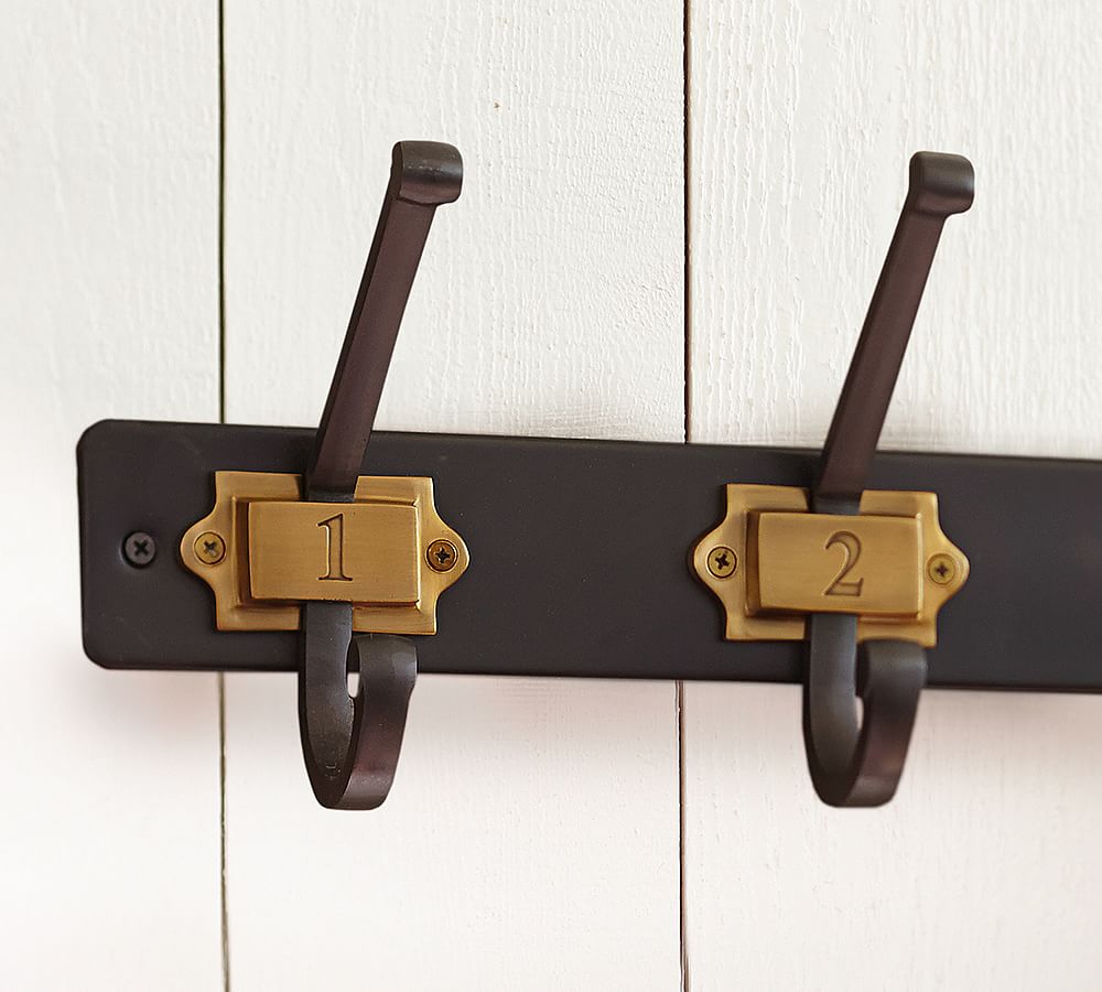 Black & Brass Numbered Row of Hooks | Pottery Barn