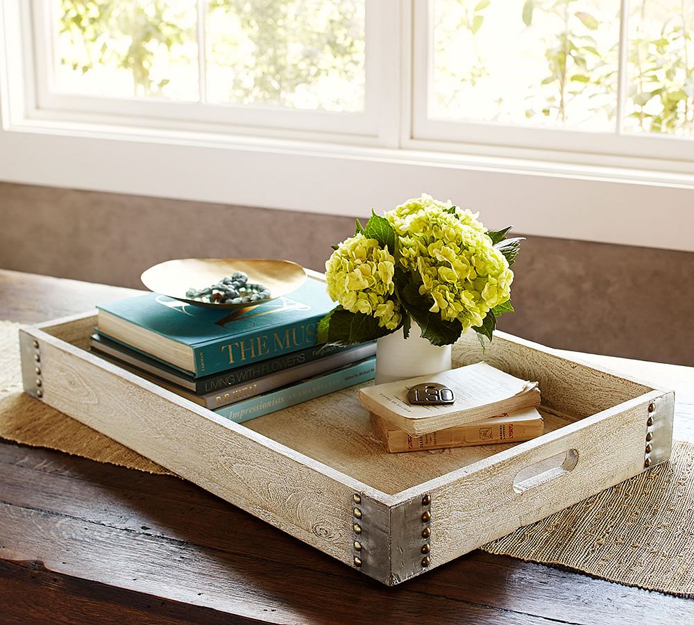 Brass Studded Corner Tray | Pottery Barn