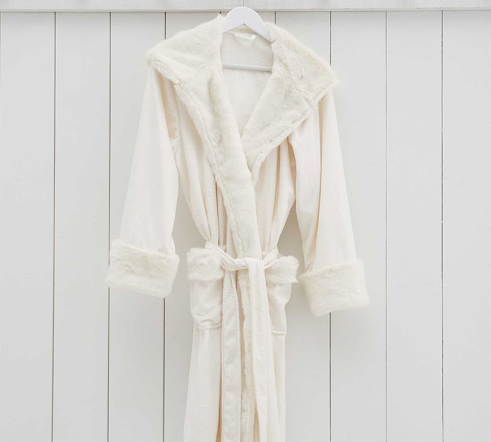 Ivory Alpaca Faux Fur Bathrobe | Pottery Barn