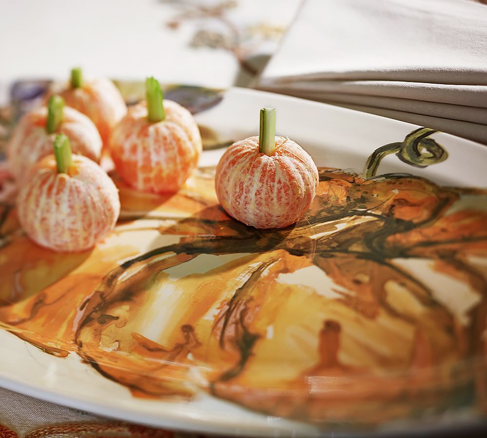 Harvest Pumpkin Oval Serving Platter | Pottery Barn