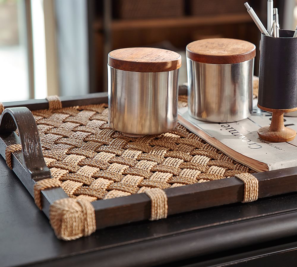 Large Flat Weave Rope Tray | Pottery Barn