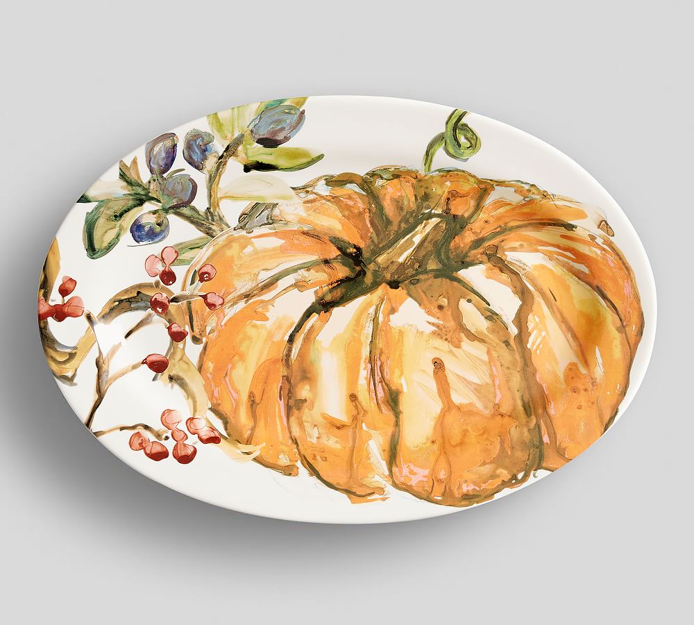 Harvest Pumpkin Oval Serving Platter | Pottery Barn