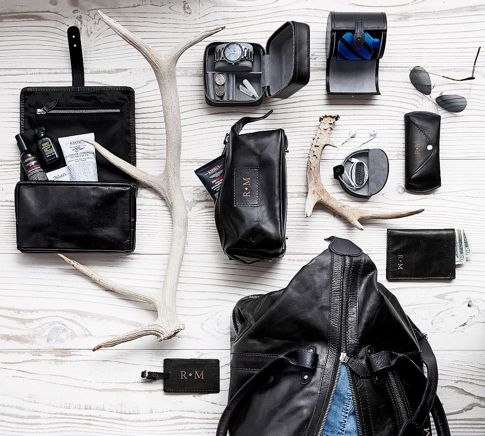 Personalized Saddle Leather Travel Accessories Collection - Black ...