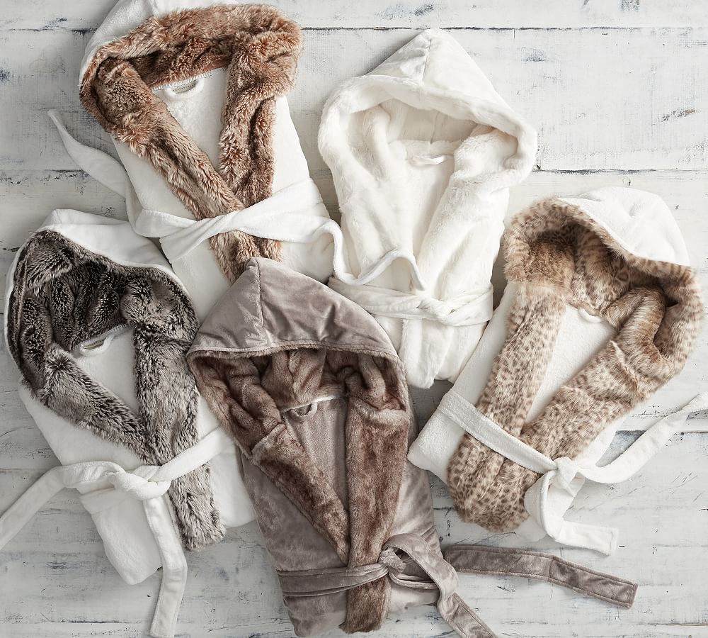 Faux Fur Hooded Bath Robe - Dune Leopard | Pottery Barn