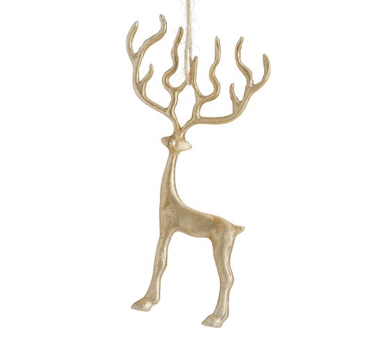 Brass Merry Reindeer Ornament | Pottery Barn