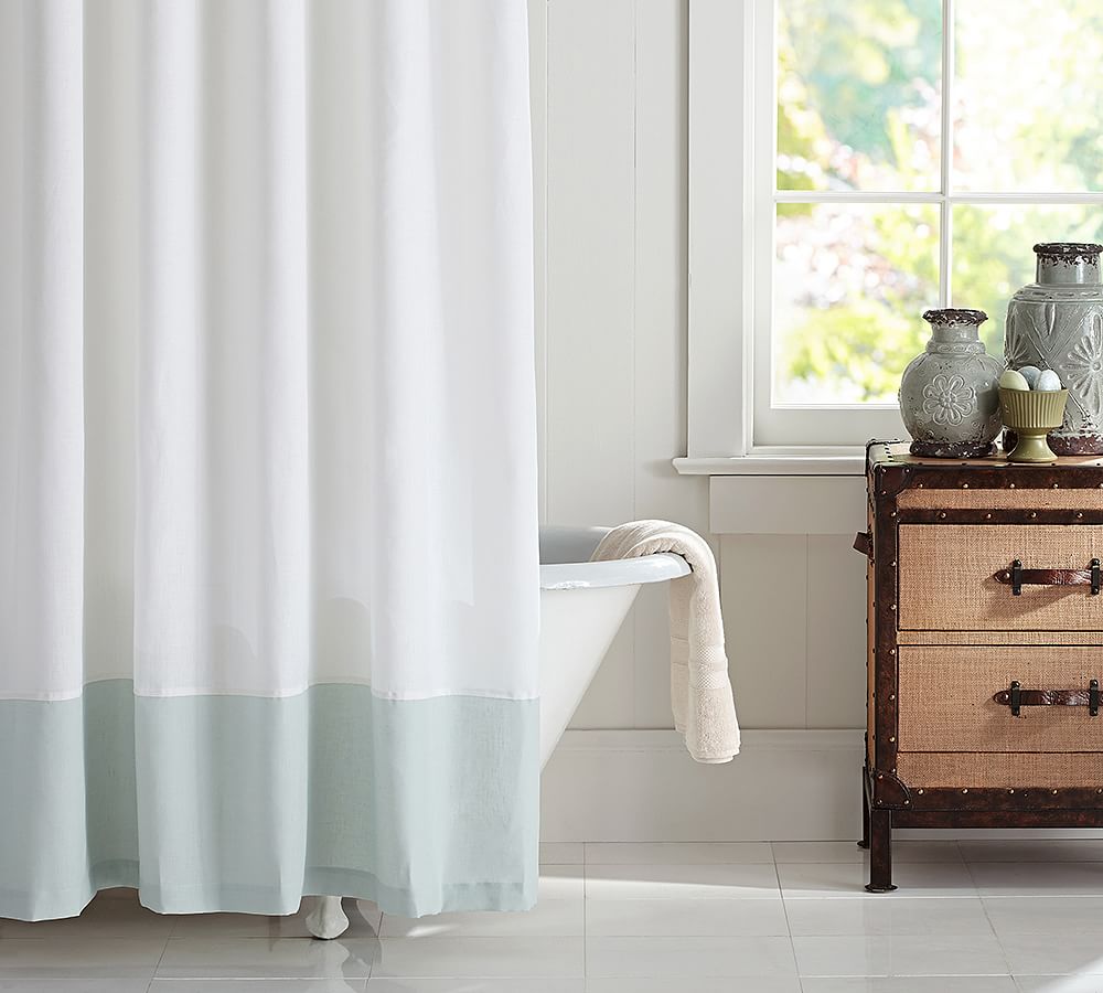 Linen Banded Shower Curtain | Pottery Barn