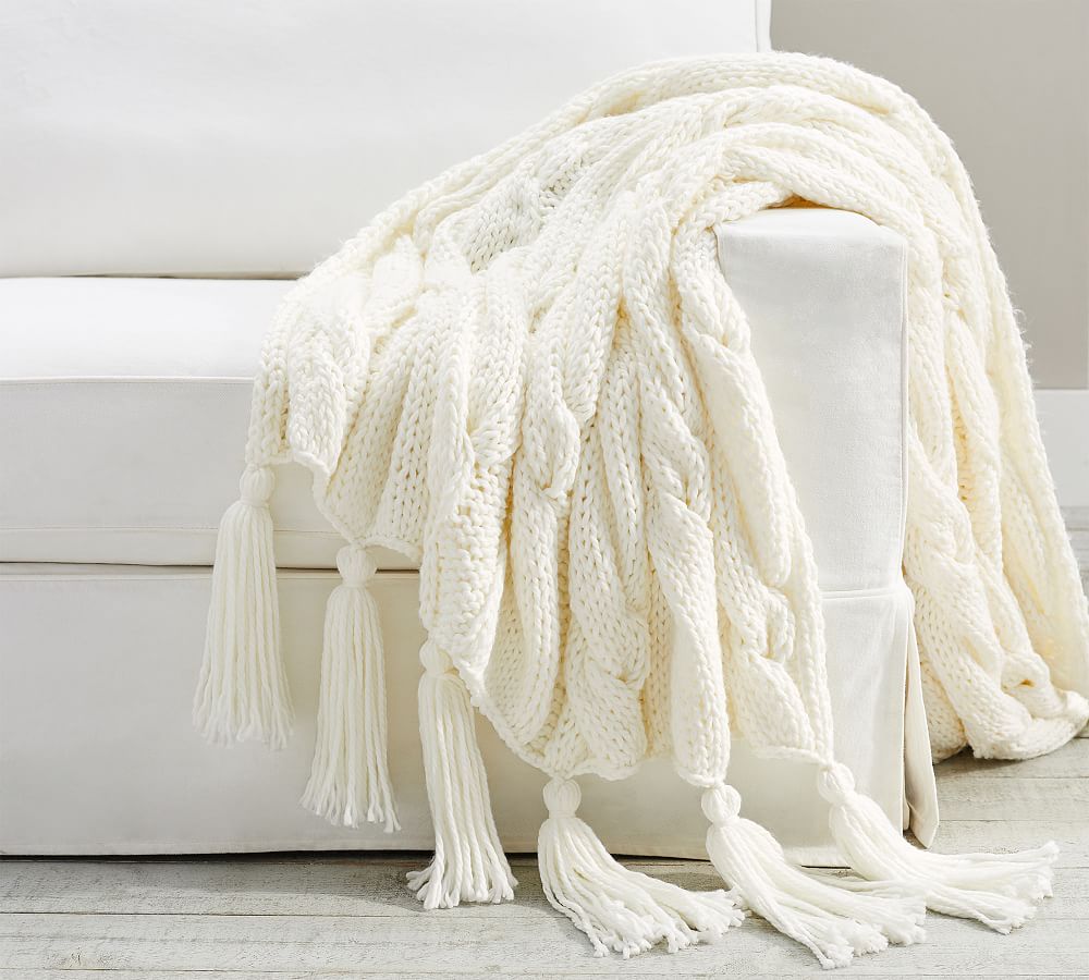 Bluma Chunky Knit Tassel Throw Blanket | Pottery Barn