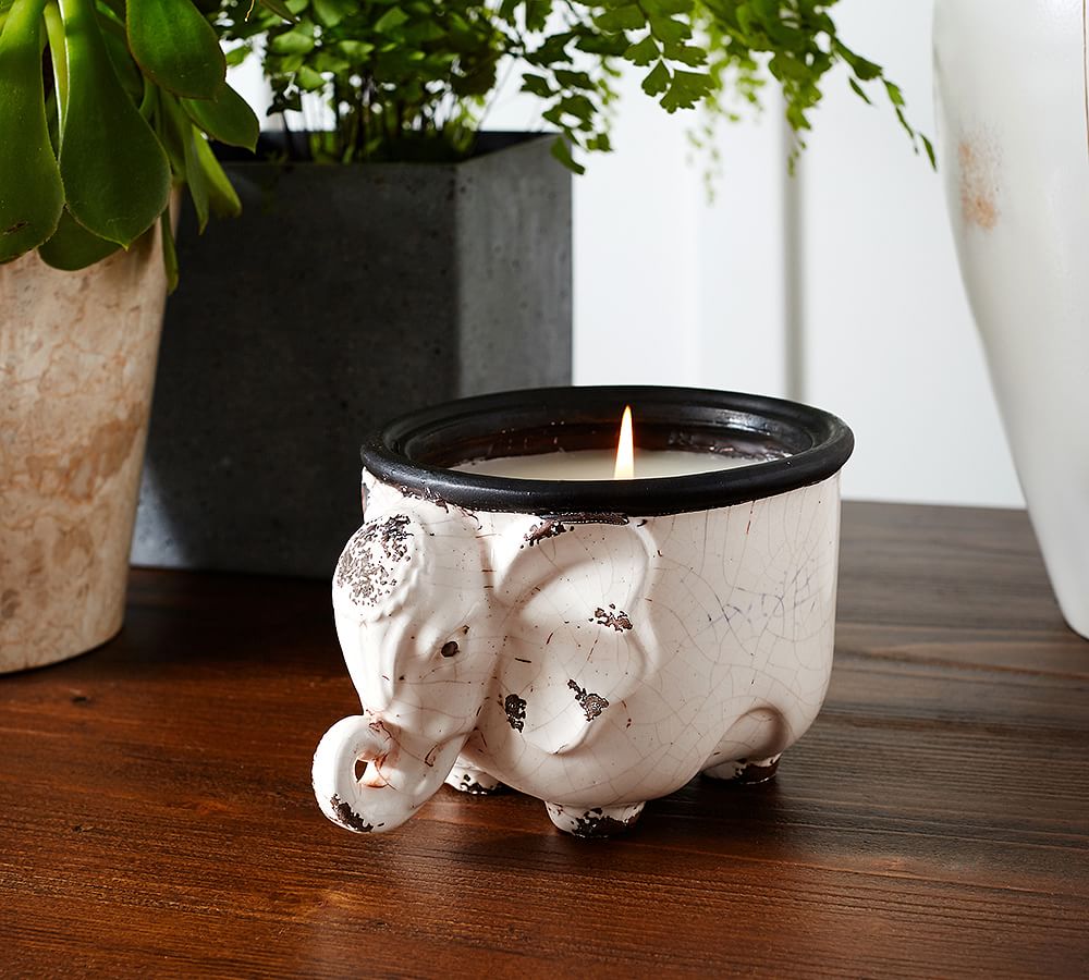 Ivory Ceramic Elephant Scented Candle Pot | Pottery Barn