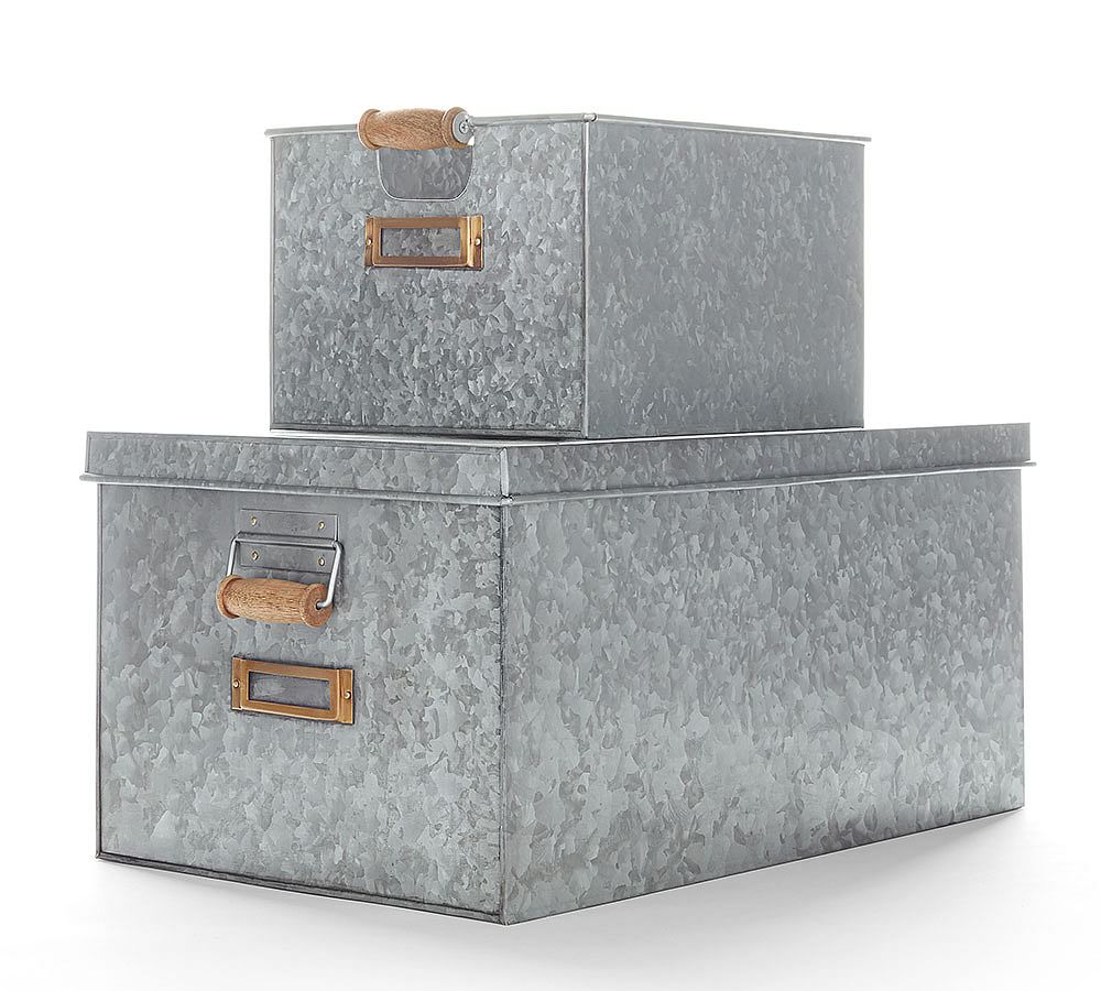 Galvanized Large Lidded Storage | Pottery Barn