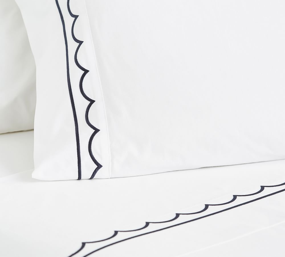Scallop Embroidered Organic Percale Sheet Set | Pottery Barn