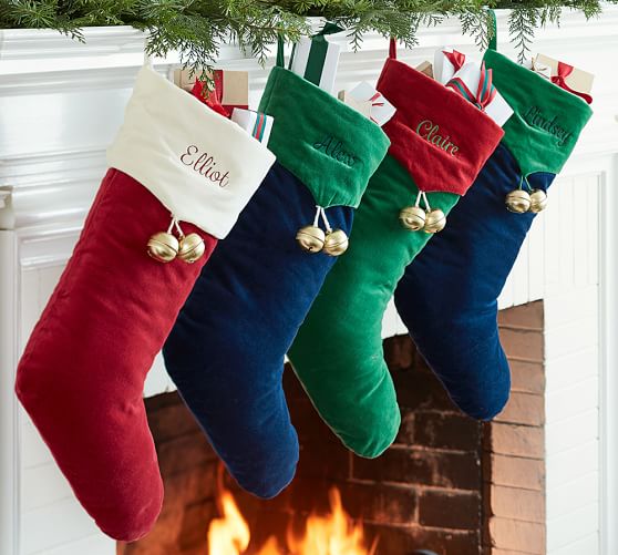 Velvet Jingle Bell Stockings | Pottery Barn
