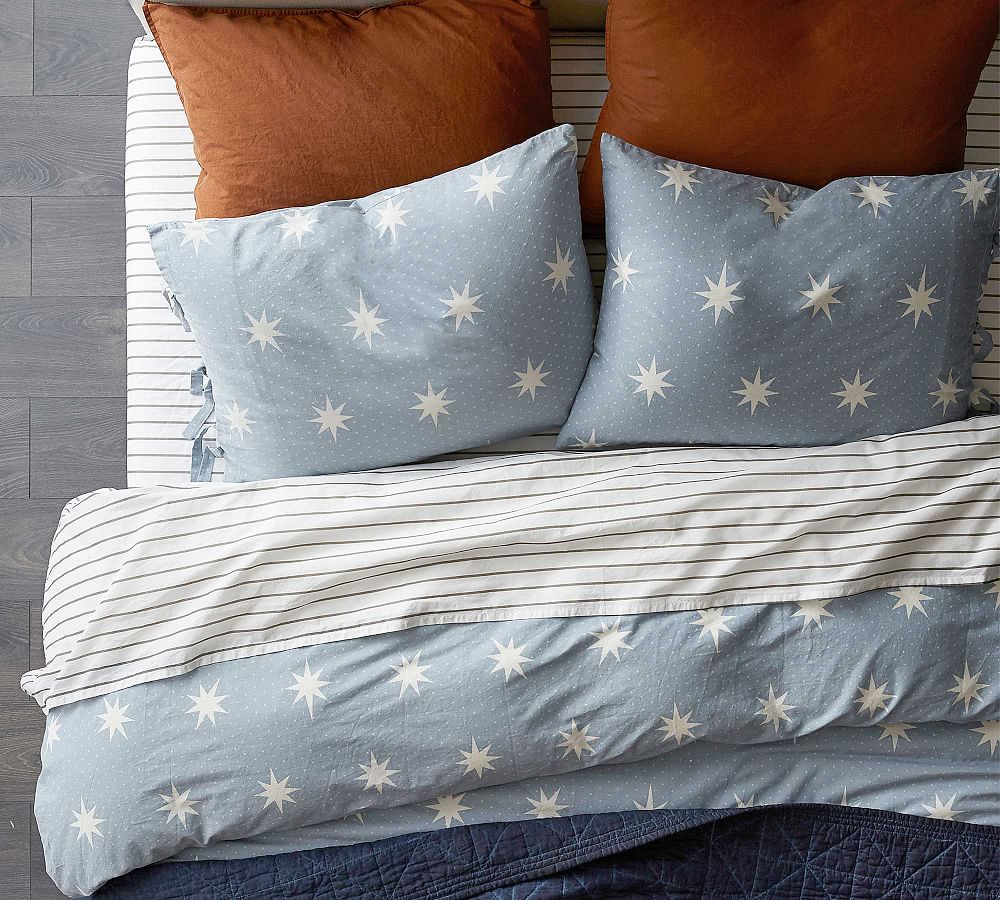 The Emily & Meritt Suit Stripe Tumbled Organic Cotton Sheet Set ...