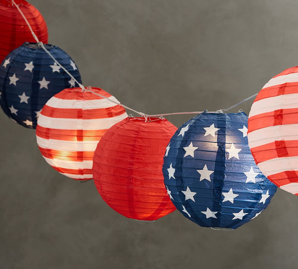 Lit Paper Lantern - Red, White & Blue | Pottery Barn