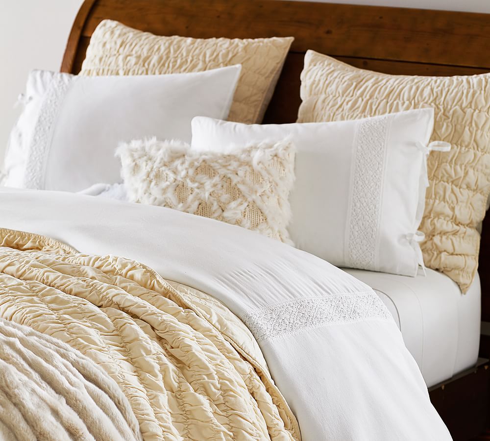 Washed Cotton with Lace Duvet Cover & Shams | Pottery Barn