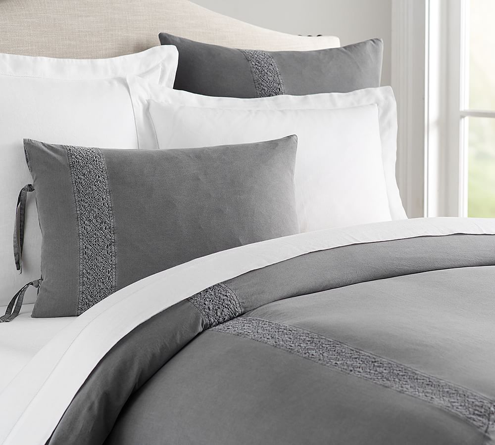 Washed Cotton with Lace Duvet Cover & Shams | Pottery Barn
