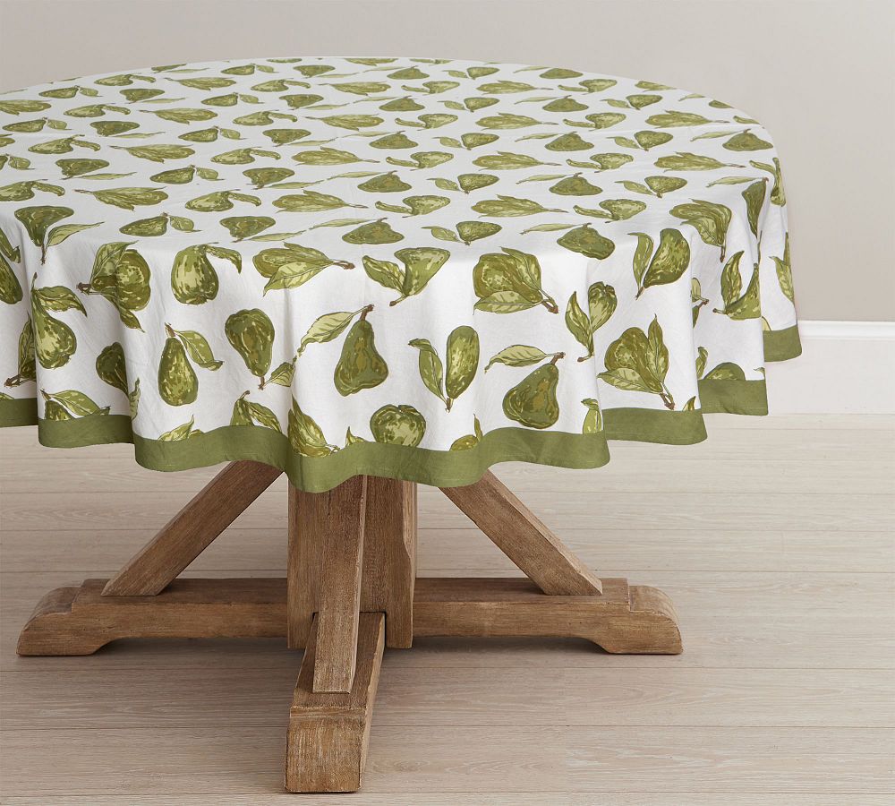 Pear Blockprint Cotton Round Tablecloth | Pottery Barn