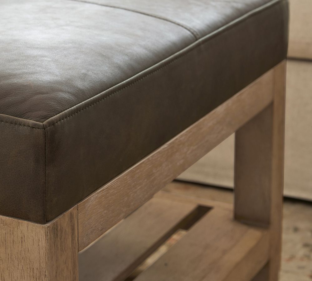Jake Rectangular Leather Ottoman | Pottery Barn
