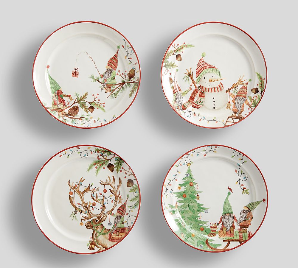 Forest Gnome Christmas Spirit Stoneware Salad Plates - Set of 4 ...