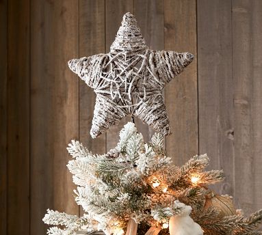 Light Up Snowy Star Handcrafted Rattan Tree Topper | Pottery Barn