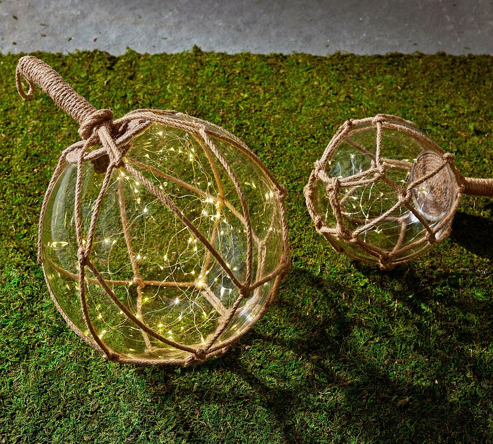 Lit Jute Wrapped Orbs - Set of 2 | Pottery Barn