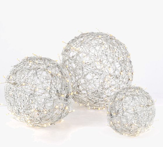 White Lit Vine Silver Spheres - Set of 3 | Pottery Barn