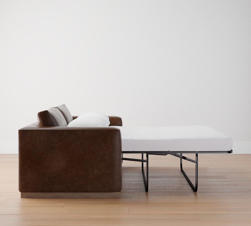 Carmel Square Wide Arm Leather Sleeper Sofa with Wood Base | Pottery Barn