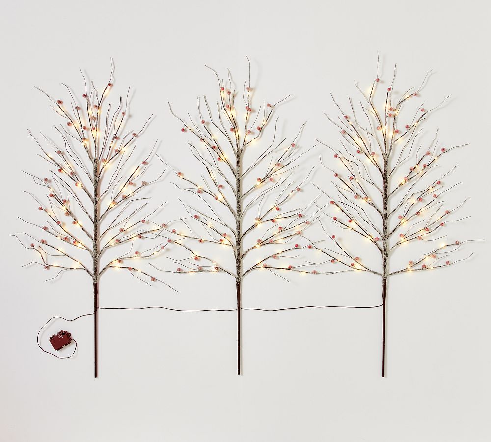 Lit Frosted Faux Berry Twig Branches - Set of 3 | Pottery Barn