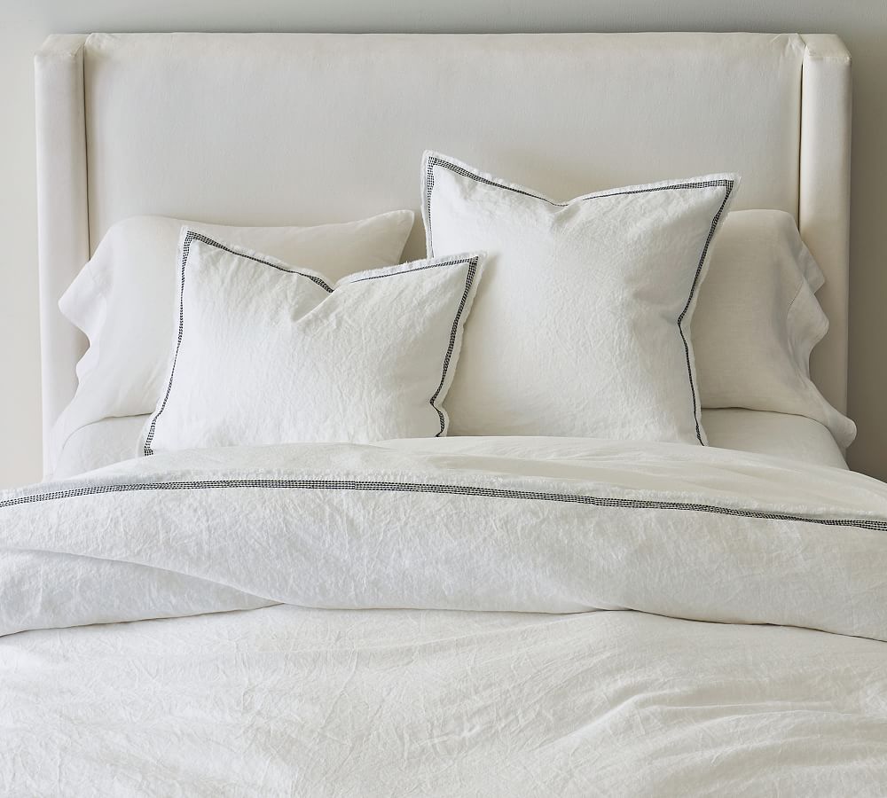 OPEN BOX: Belgian Flax Linen Fringed Border Stitch Sham | Pottery Barn