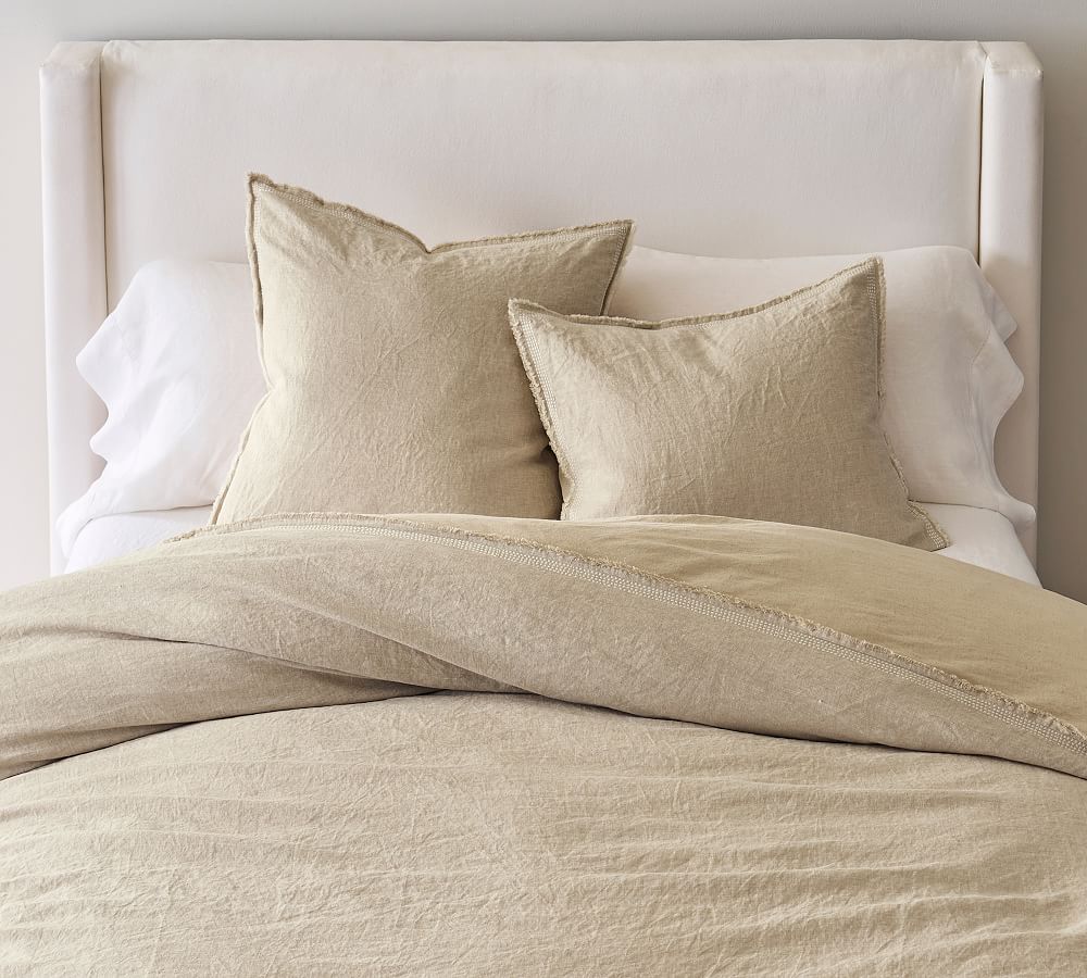 OPEN BOX: Belgian Flax Linen Fringed Border Stitch Sham | Pottery Barn