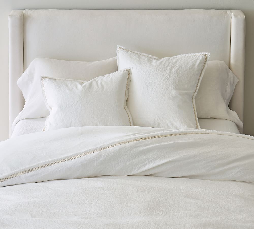 Open Box: Belgian Flax Linen Fringed Border Stitch Duvet Cover ...