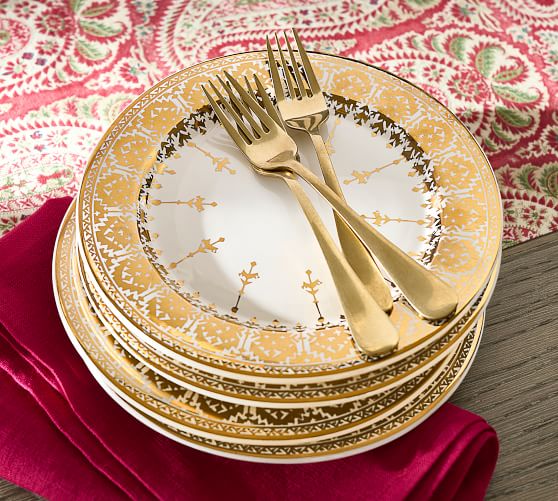 Diwali Gold Pattern Stoneware Salad Plates - Set of 4 | Pottery Barn