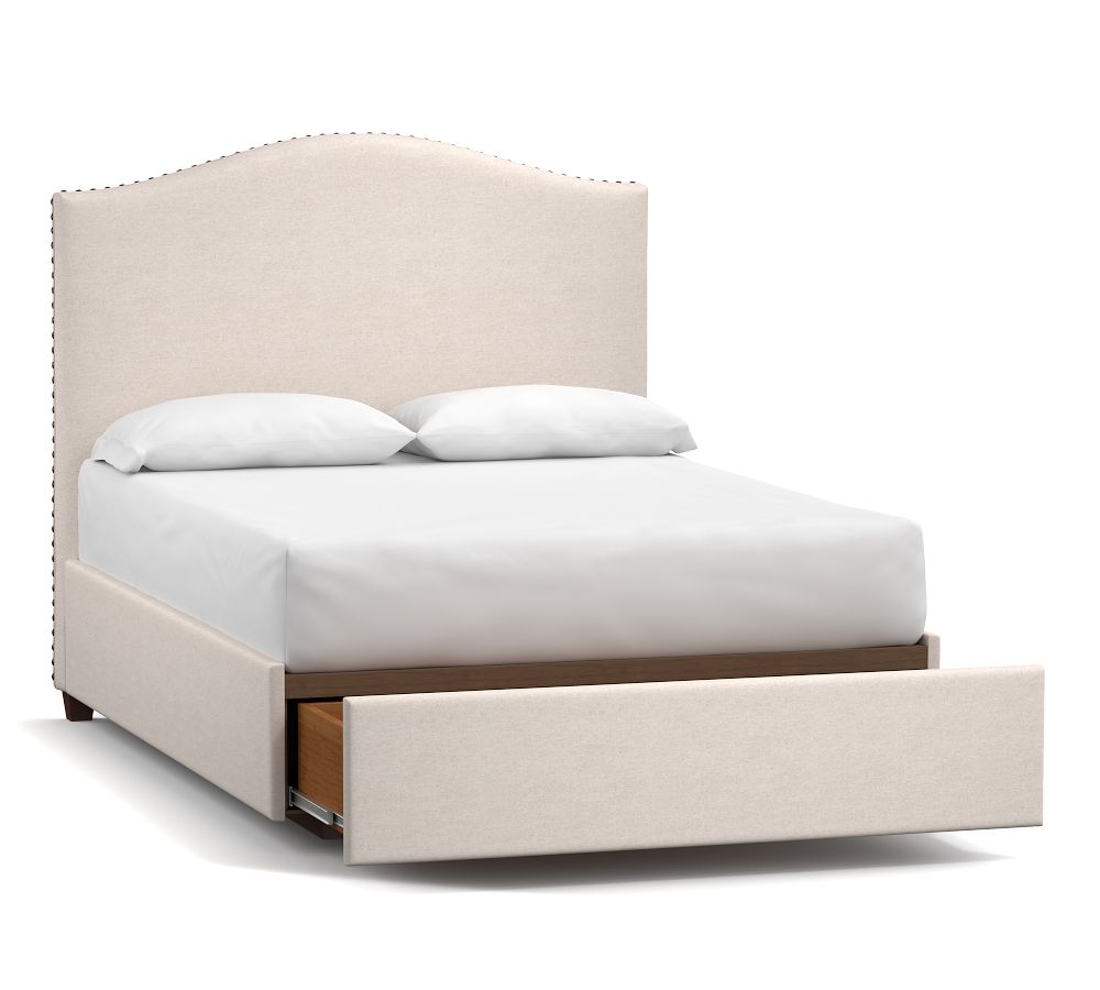 Raleigh Curved Upholstered Tall Side Storage Platform Bed | Pottery Barn