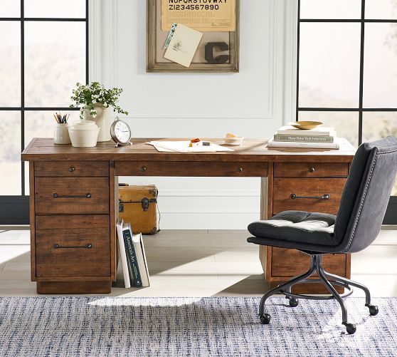 Rustic Reclaimed Wood Executive Desk | Pottery Barn