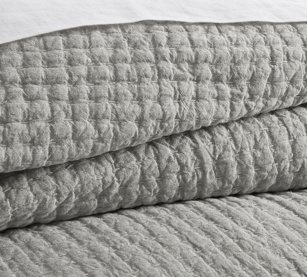 Pick-Stitch Handcrafted Cotton/Linen Quilt | Pottery Barn