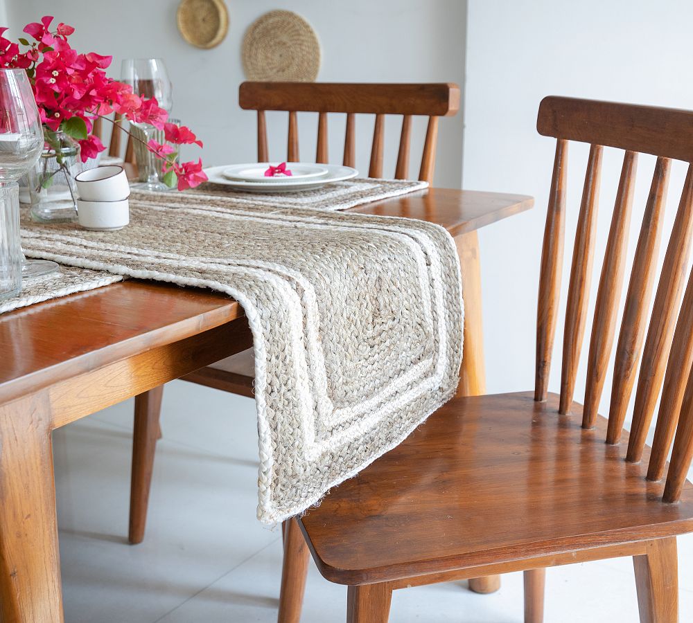 Two-Toned Striped Hand-Braided Jute Table Runner | Pottery Barn
