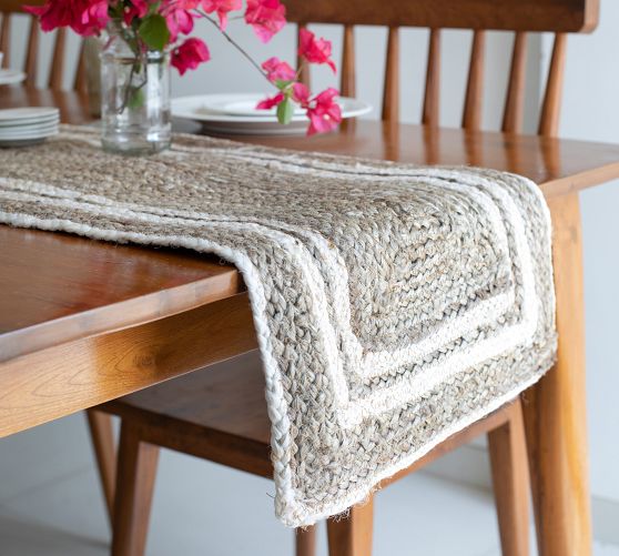 Two-Toned Striped Hand-Braided Jute Table Runner | Pottery Barn