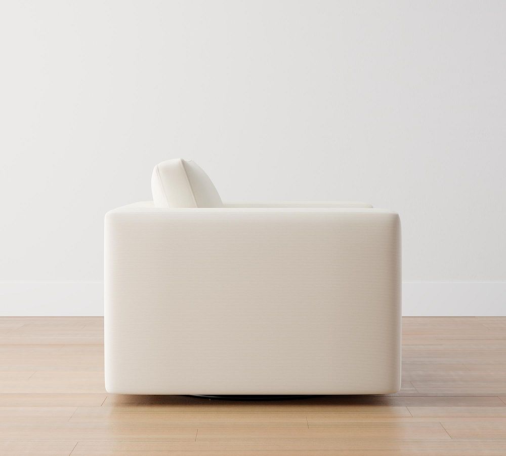 Carmel Square Slim Arm Upholstered Swivel Armchair | Pottery Barn