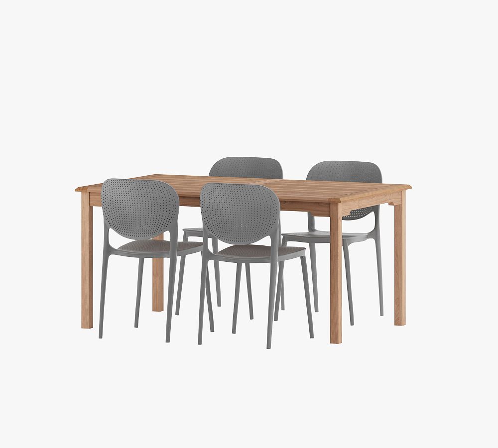 Reyes 5-Piece Teak Rectangular Dining Table Set | Pottery Barn