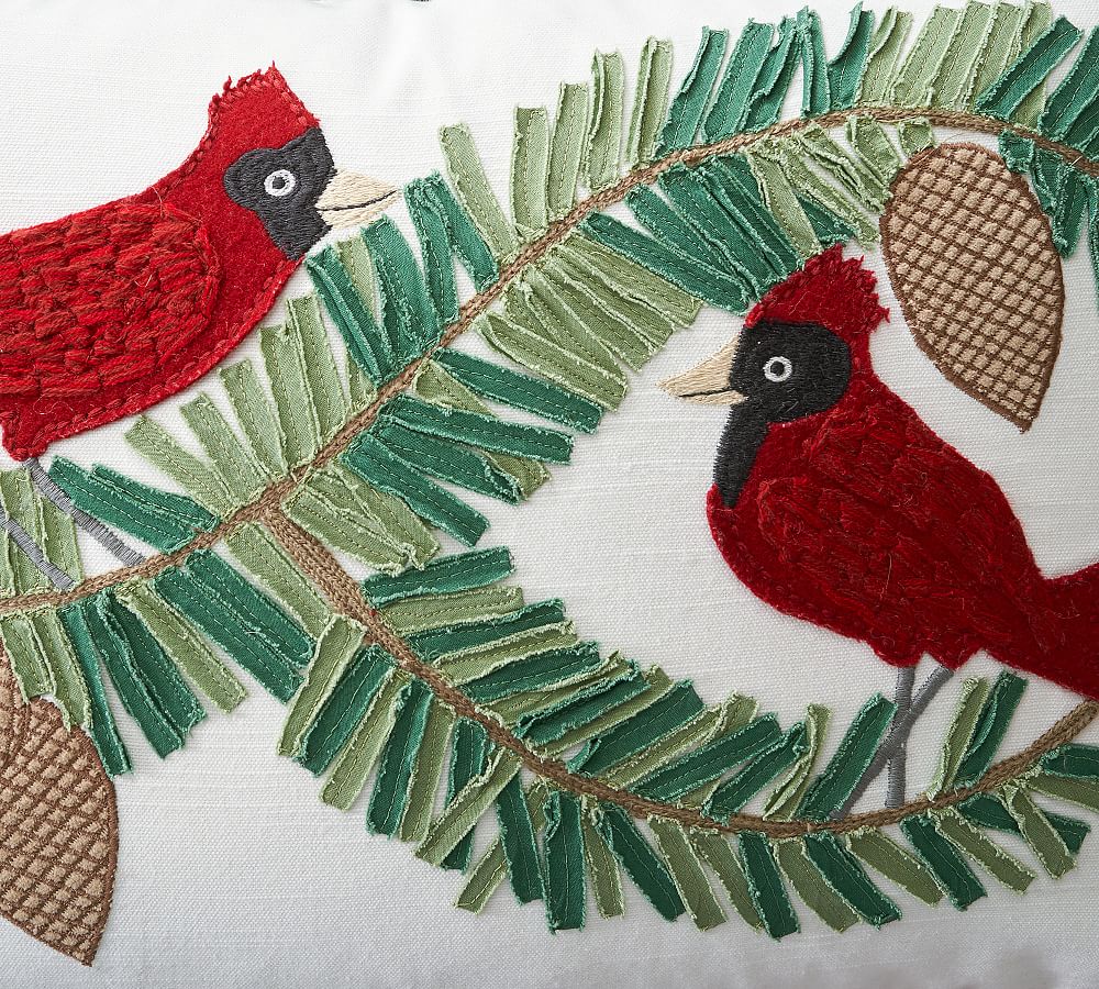Cardinals Applique Lumbar Pillow Cover | Pottery Barn