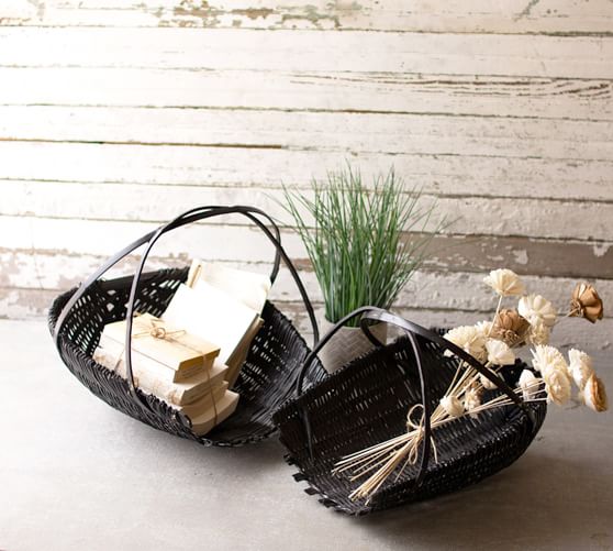 Bamboo Handled Scoop Baskets, Set of 2 | Pottery Barn
