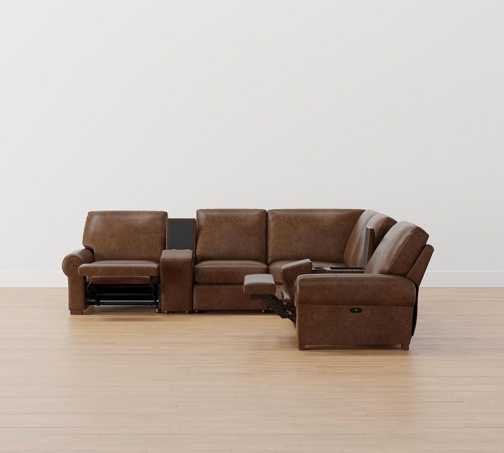 Turner Roll Arm Leather L-Shaped Power Reclining Sectional | Pottery Barn