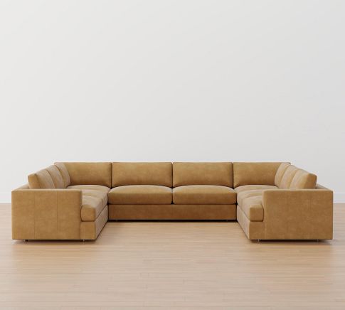 Carmel Recessed Square Arm Leather Sofa Chaise Sectional | Pottery Barn