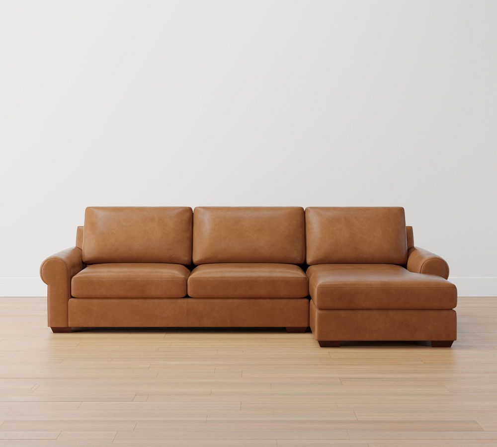 Big Sur Roll Arm Leather Sofa Chaise Sectional | Pottery Barn